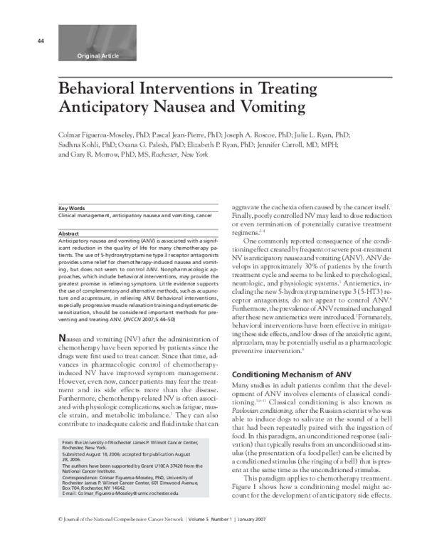 (PDF) Behavioral Interventions in Treating Anticipatory Nausea and Vomiting