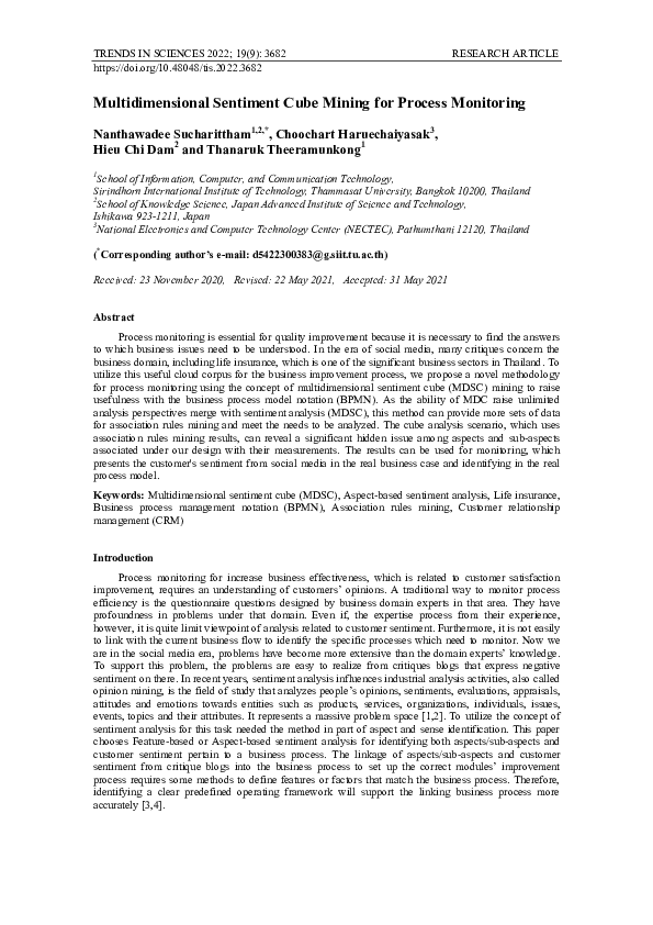 (PDF) Multidimensional Sentiment Cube Mining for Process Monitoring | Nanthawadee Sucharittham ...