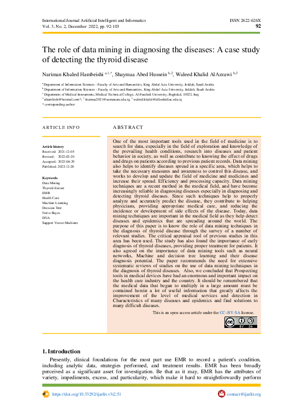 (PDF) The role of data mining in diagnosing the diseases: A case study of detecting the thyroid ...