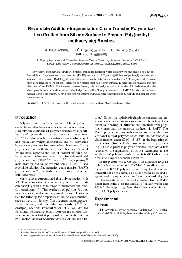 (PDF) Reversible Addition−Fragmentation Chain Transfer Polymerization ...