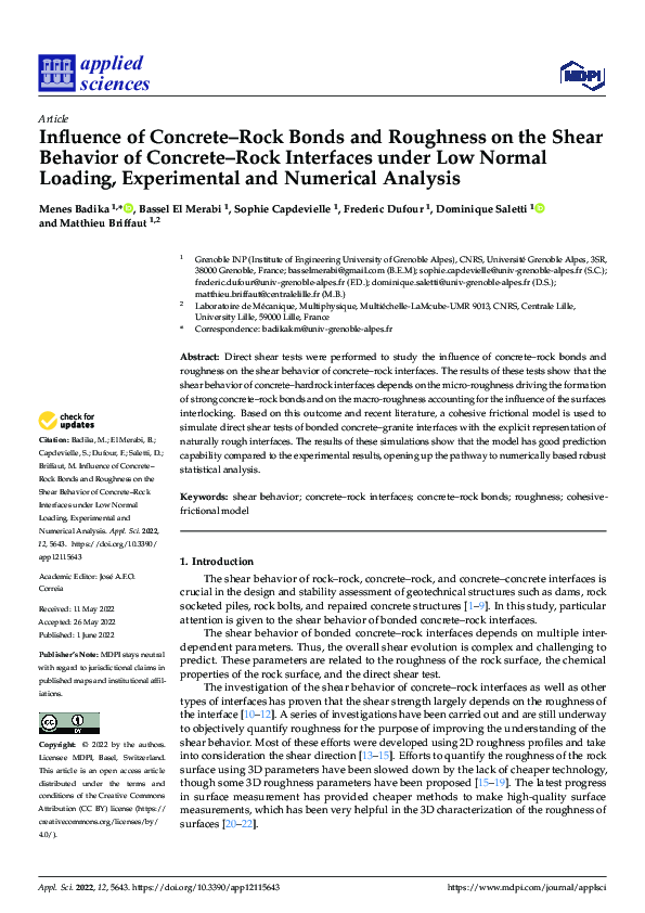(PDF) Influence of Concrete–Rock Bonds and Roughness on the Shear Behavior of Concrete–Rock ...
