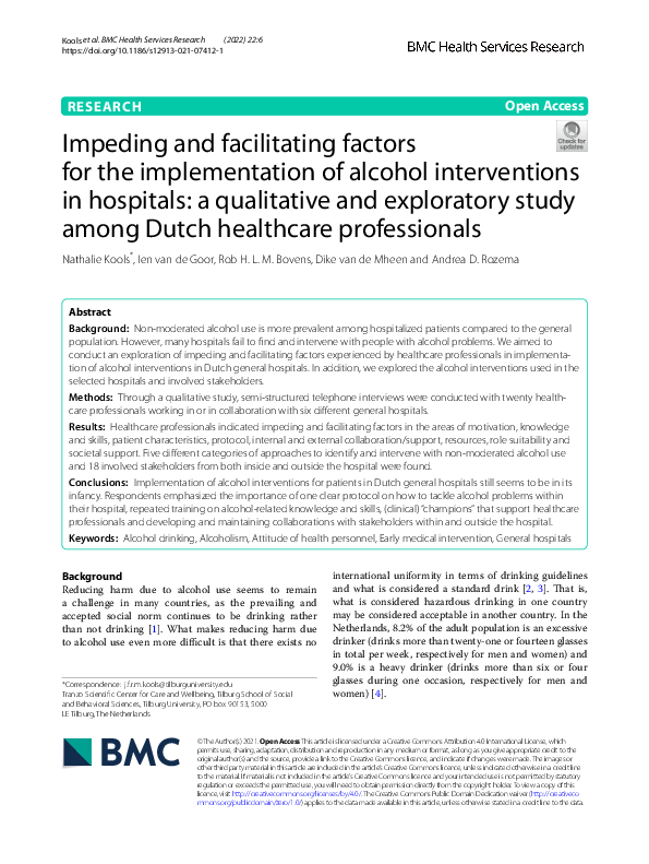 (PDF) Impeding and facilitating factors for the implementation of alcohol interventions in ...