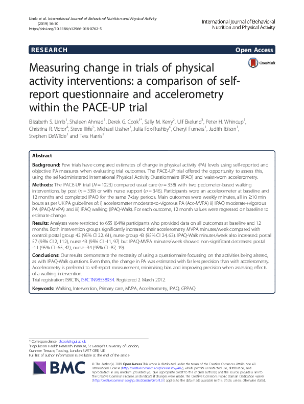 (PDF) Measuring change in trials of physical activity interventions: a comparison of self-report ...