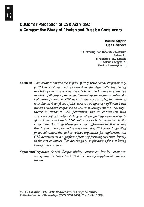 (PDF) Customer Perception of CSR Activities: A Comparative Study of ...