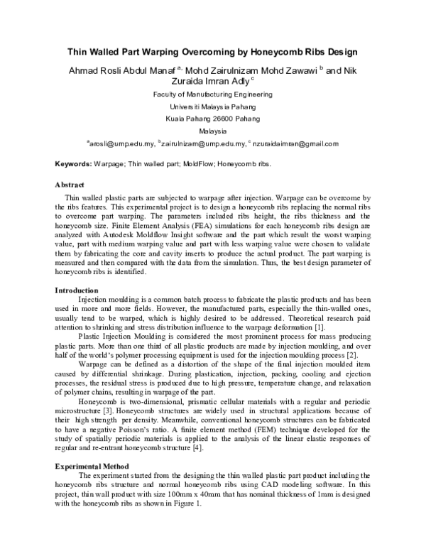 (PDF) Thin Walled Part Warping Overcoming by Honeycomb Ribs Design