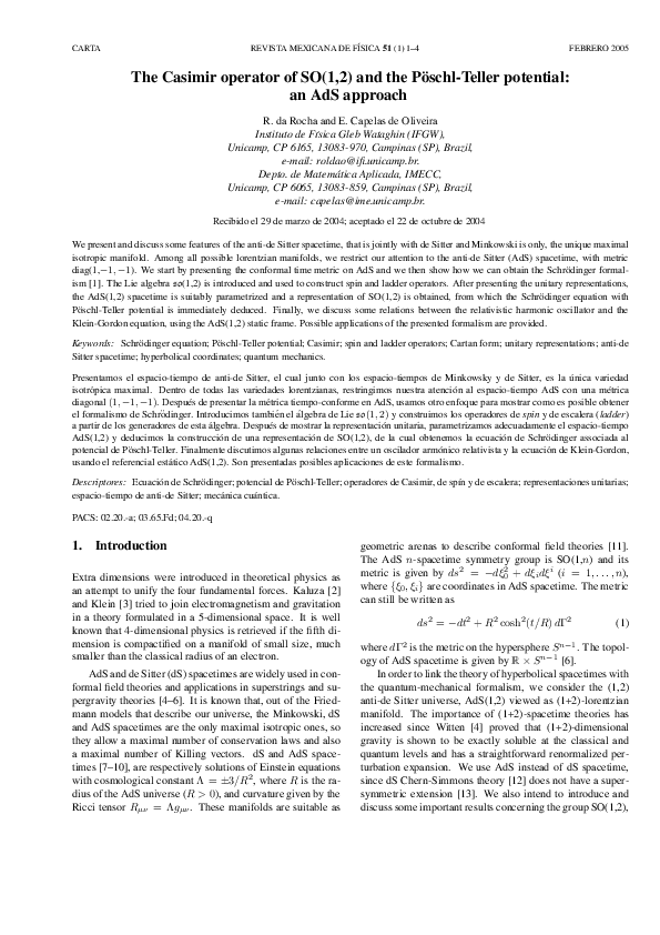 (PDF) The Casimir operator of SO(1,2) and the Pöschl-Teller potential ...