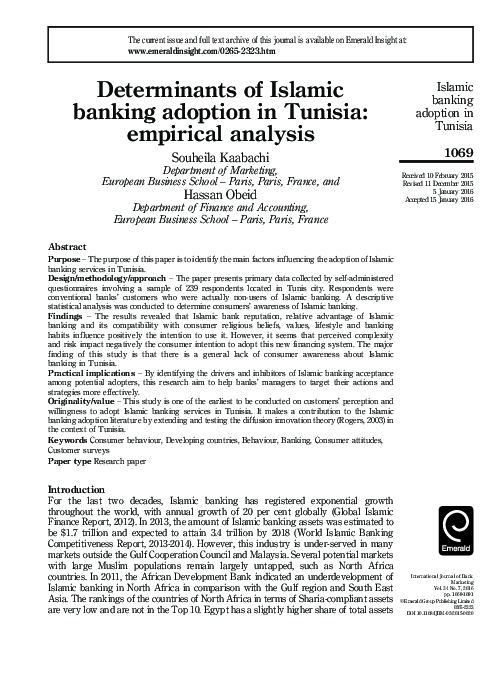 (PDF) Determinants of Islamic banking adoption in Tunisia: empirical analysis