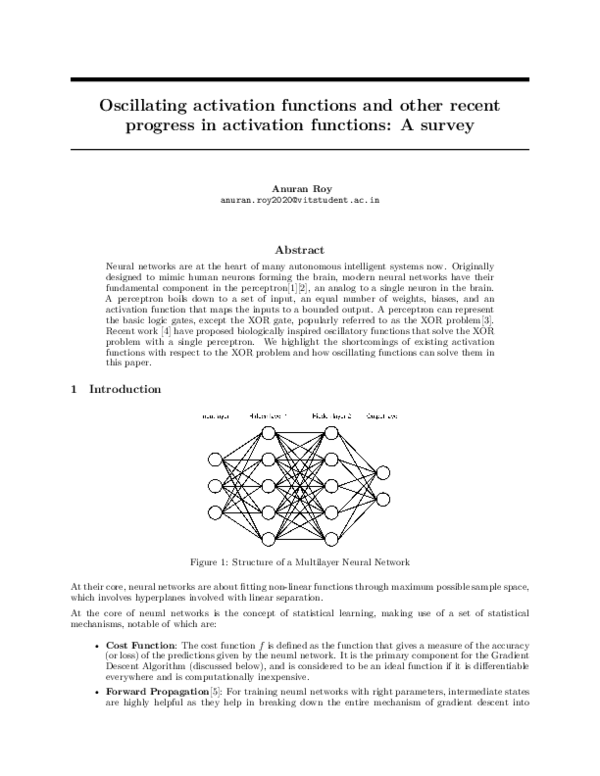 (PDF) Oscillating activation functions and other recent progress in activation functions: A survey