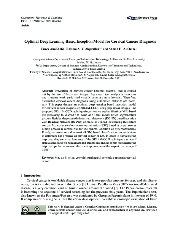 (PDF) Optimal Deep Learning Based Inception Model for Cervical Cancer ...