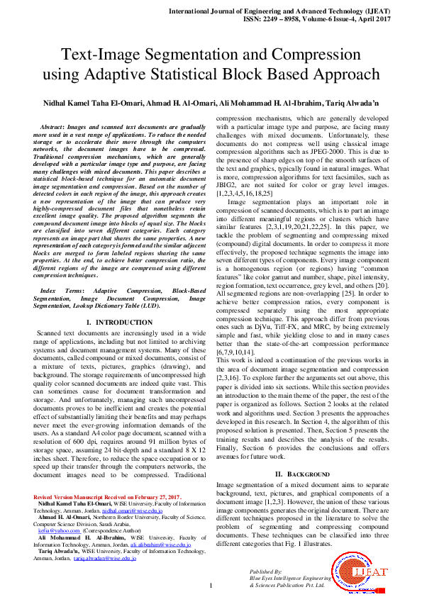 (PDF) Text-Image Segmentation and Compression using Adaptive Statistical Block Based Approach