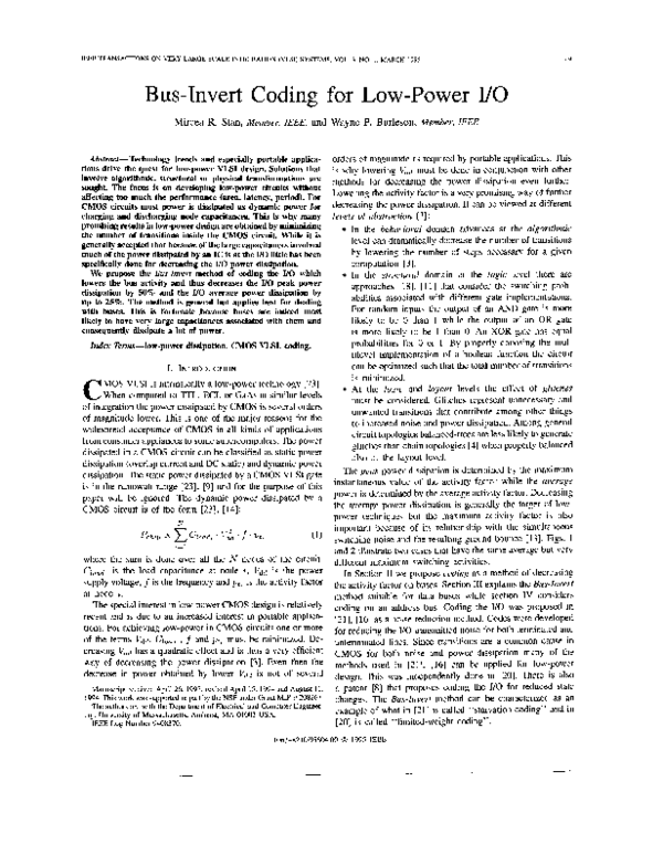 (PDF) Bus-invert coding for low-power I/O