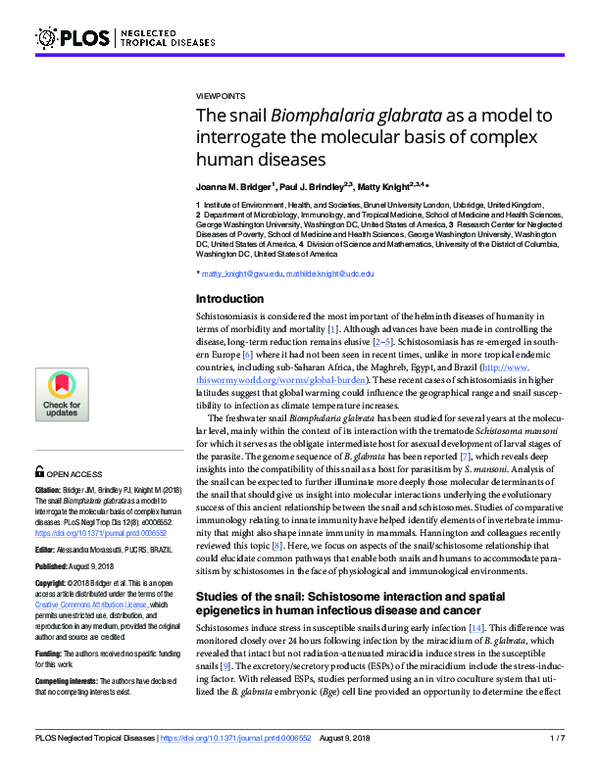(PDF) The snail Biomphalaria glabrata as a model to interrogate the ...