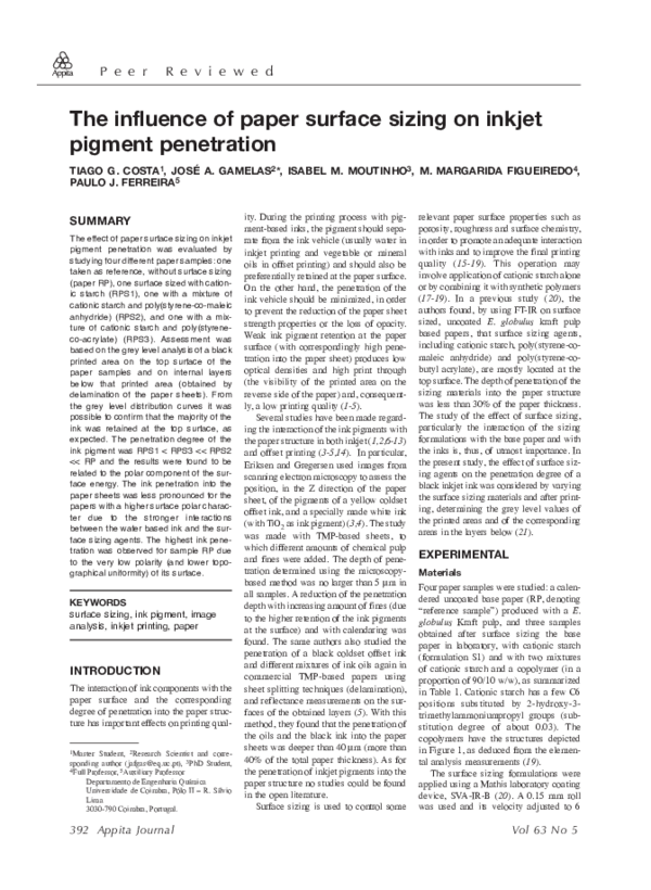 (PDF) The influence of paper surface sizing on inkjet pigment penetration