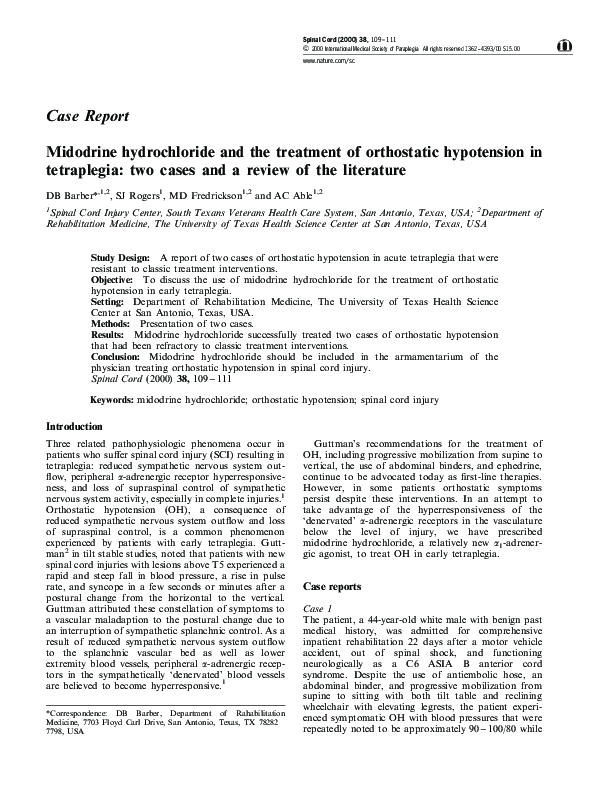 (PDF) Midodrine hydrochloride and the treatment of orthostatic ... (PDF) Midodrine hydrochloride and the treatment of orthostatic ...