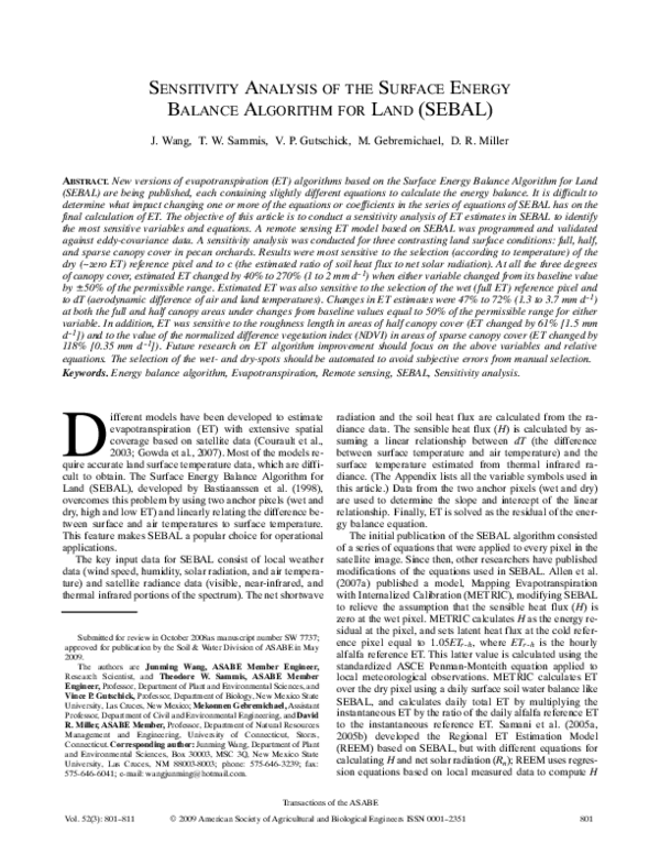(PDF) Sensitivity Analysis of the Surface Energy Balance Algorithm for ...