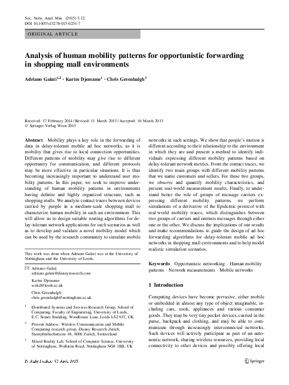 (PDF) Analysis of human mobility patterns for opportunistic forwarding ...