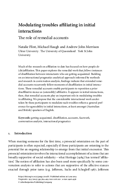 (PDF) Modulating troubles affiliating in initial interactions