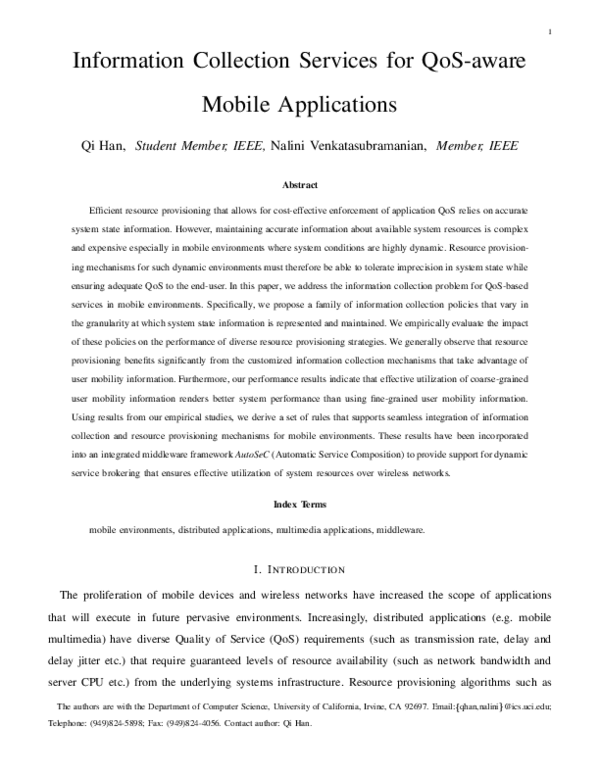 Information collection services for QoS-Aware mobile applications