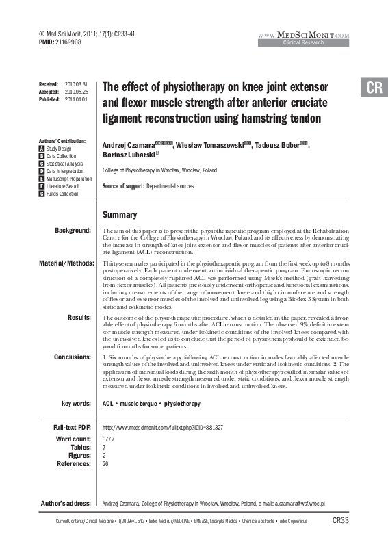 (PDF) The effect of physiotherapy on knee joint extensor and flexor ...