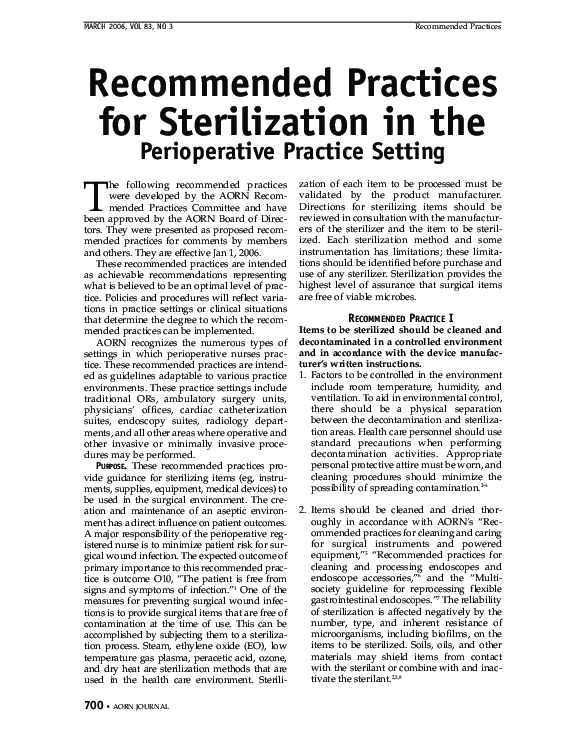(PDF) Recommended Practices for Sterilization in the Perioperative ...