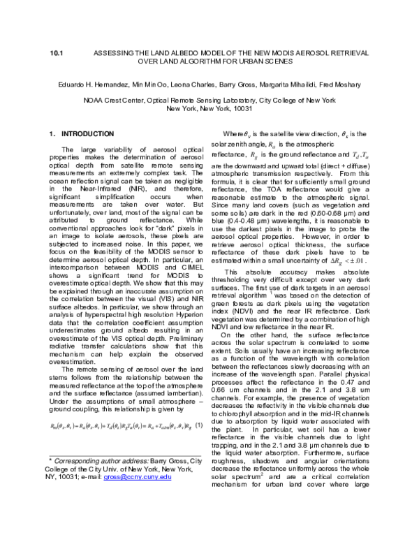 (PDF) 10.1 Assessing the Land Albedo Model of the New Modis Aerosol Retrieval Over Land ...