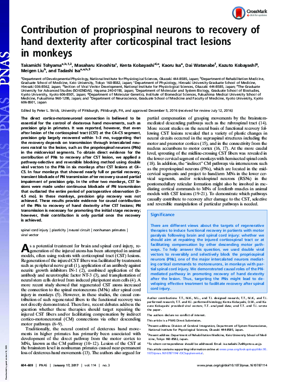 (PDF) Propriospinal Neurons and Hand Dexterity Recovery