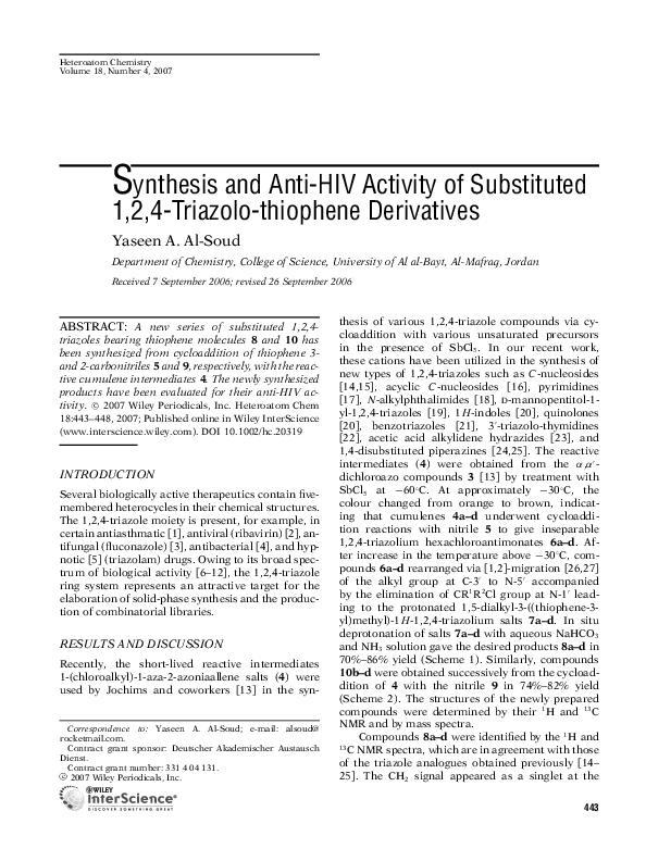 (PDF) Synthesis and anti-HIV activity of substituted 1,2,4-triazolo ...