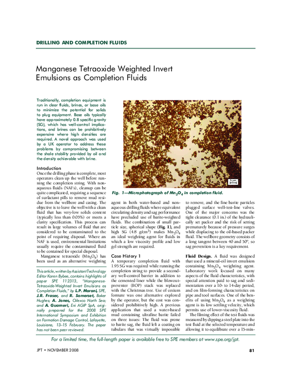 (PDF) Manganese-Tetraoxide-Weighted Invert Emulsions as Completion ...
