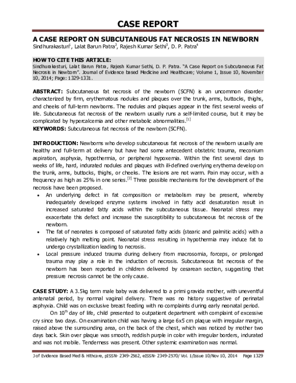 Pdf A Case Report On Subcutaneous Fat Necrosis In Newborn Barun Patra