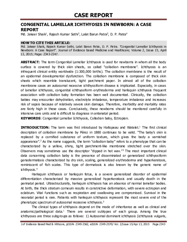 (PDF) Congenital Lamellar Ichthyosis in Newborn: A Case Report