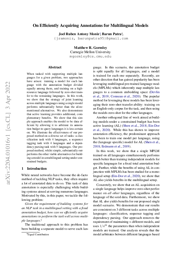 (PDF) On Efficiently Acquiring Annotations for Multilingual Models