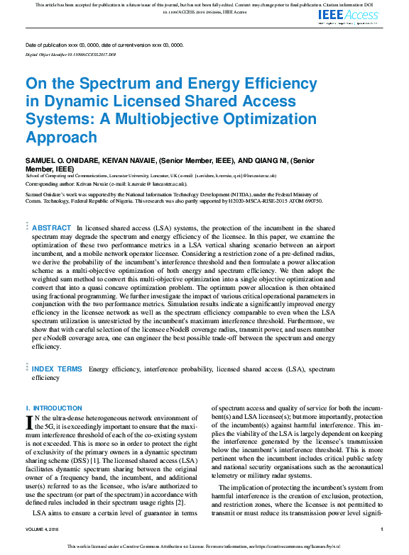 Pdf On The Spectrum And Energy Efficiency In Dynamic Licensed Shared Access Systems A