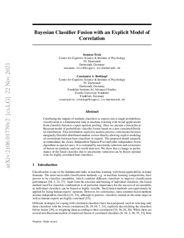 (PDF) Bayesian Classifier Fusion with an Explicit Model of Correlation