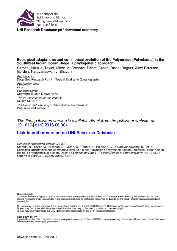 (PDF) Ecological adaptations and commensal evolution of the Polynoidae ...