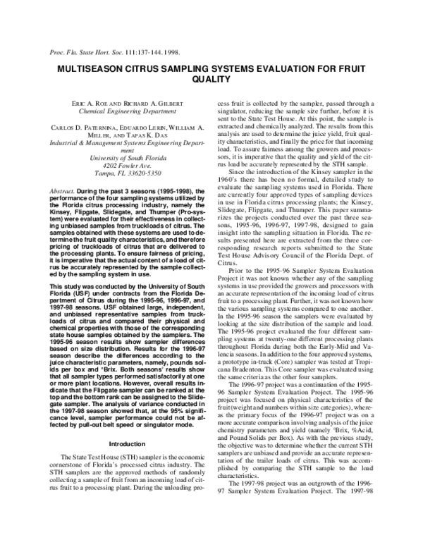 (PDF) Multiseason Citrus Sampling Systems Evaluation for Fruit Quality