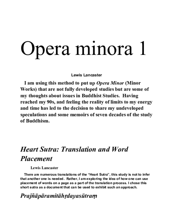 (DOC) Heart Sutra Translation Opera Minora I