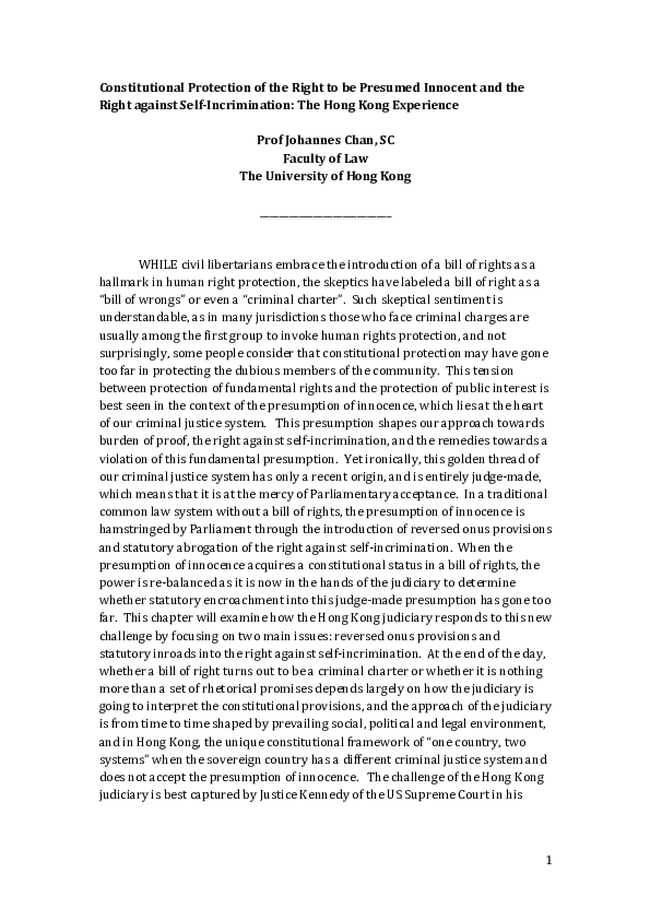 (PDF) Constitutional protection of the right to be presumed innocent ...