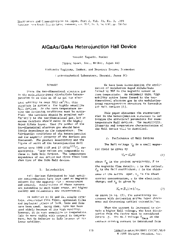 (PDF) AIGaAs/GaAs heterojunction hall device | munecazu tacano ...