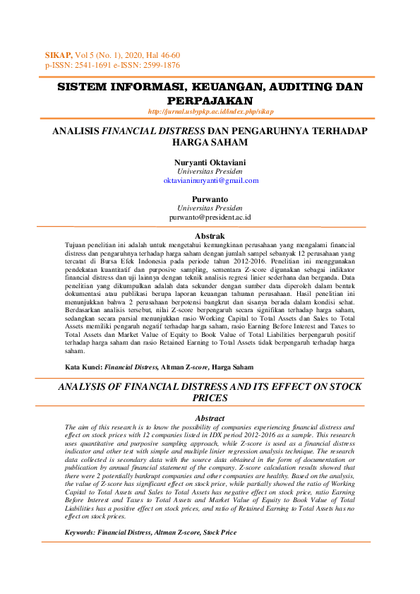(PDF) Analisis Financial Distress Dan Pengaruhnya Terhadap Harga Saham DI Perusahaan Manufaktur ...