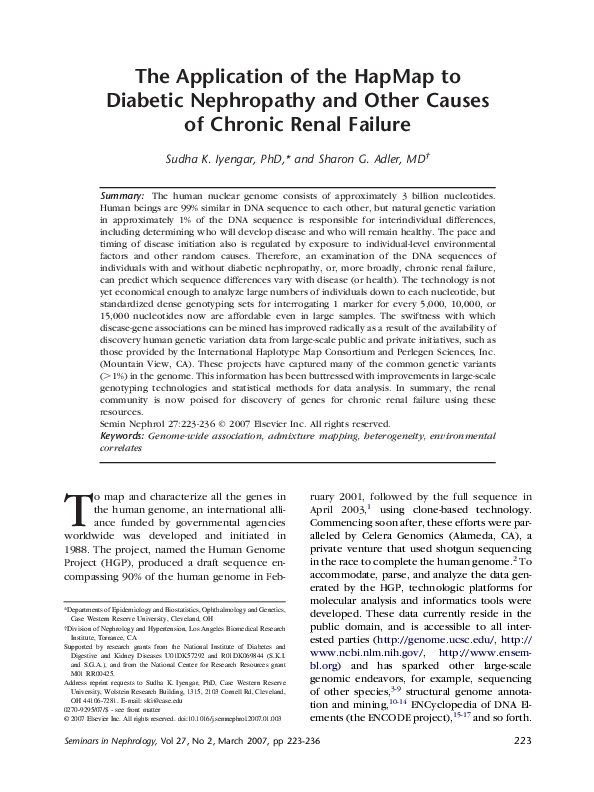 (PDF) The application of the HapMap to diabetic nephropathy and other causes of chronic renal ...