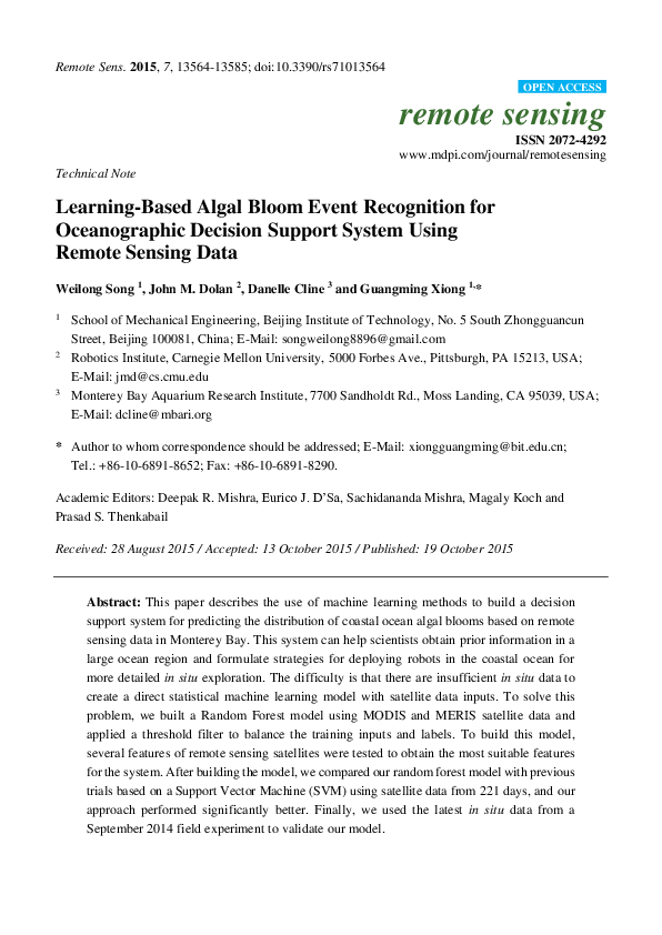 (PDF) Learning-Based Algal Bloom Event Recognition for Oceanographic Decision Support System ...