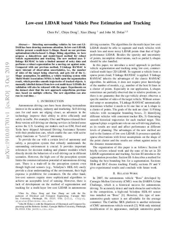 (PDF) Low-cost LIDAR based Vehicle Pose Estimation and Tracking