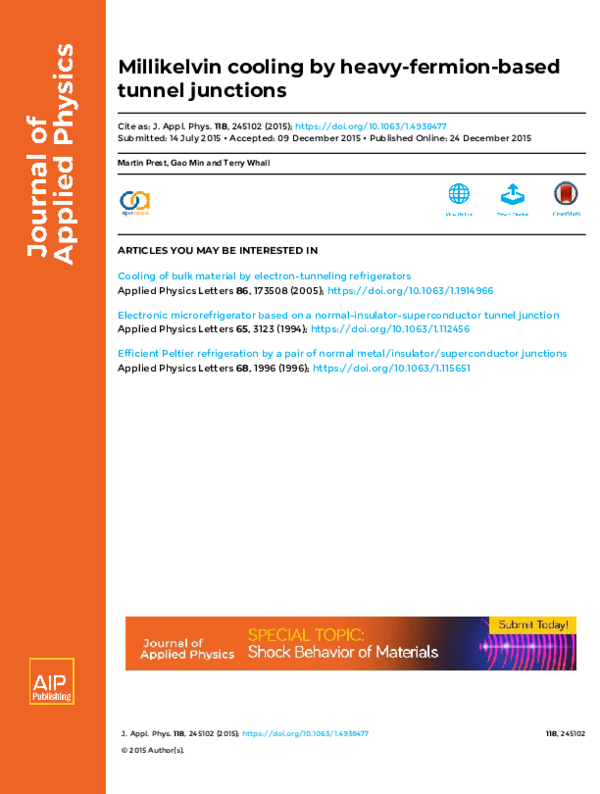 (PDF) Millikelvin cooling by heavy-fermion-based tunnel junctions
