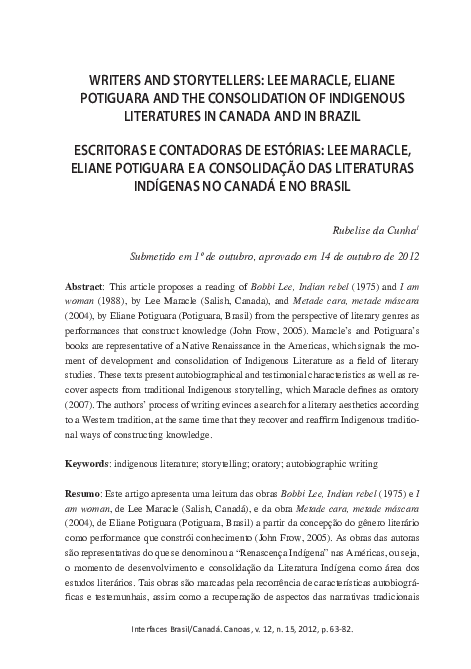 (PDF) Writers and Storytellers: Lee Maracle, Eliane Potiguara and the ...