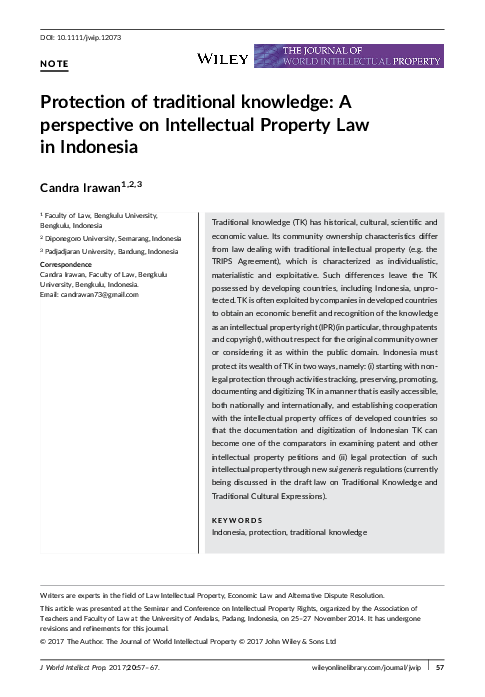 (PDF) Protection of traditional knowledge: A perspective on ...