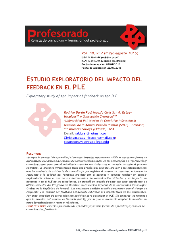 (PDF) Estudio exploratorio del impacto del feedback en el PLE