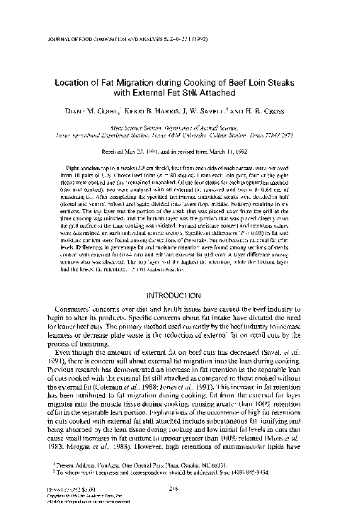 (PDF) Location of fat migration during cooking of beef loin steaks with ...