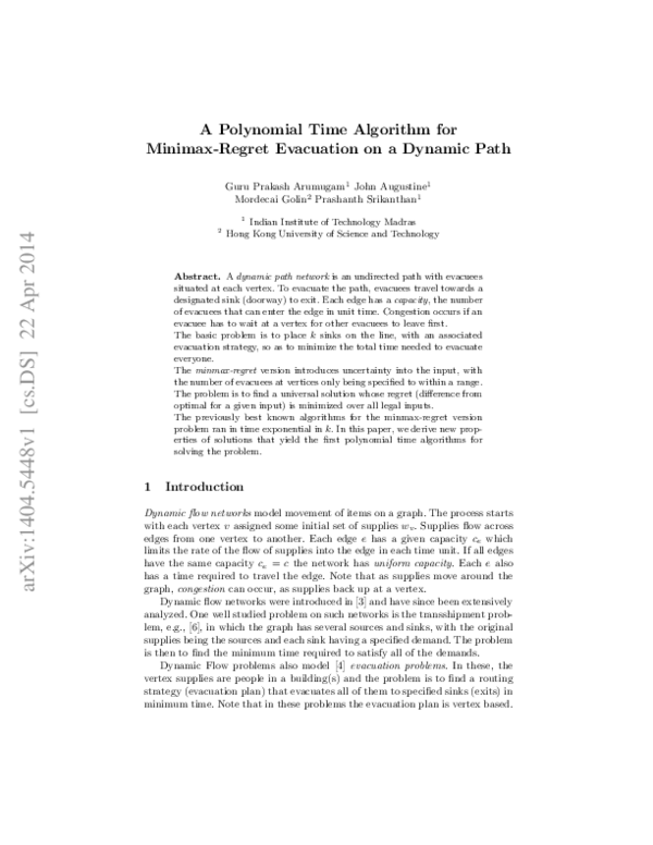 (PDF) A Polynomial Time Algorithm for Minimax-Regret Evacuation on a ...