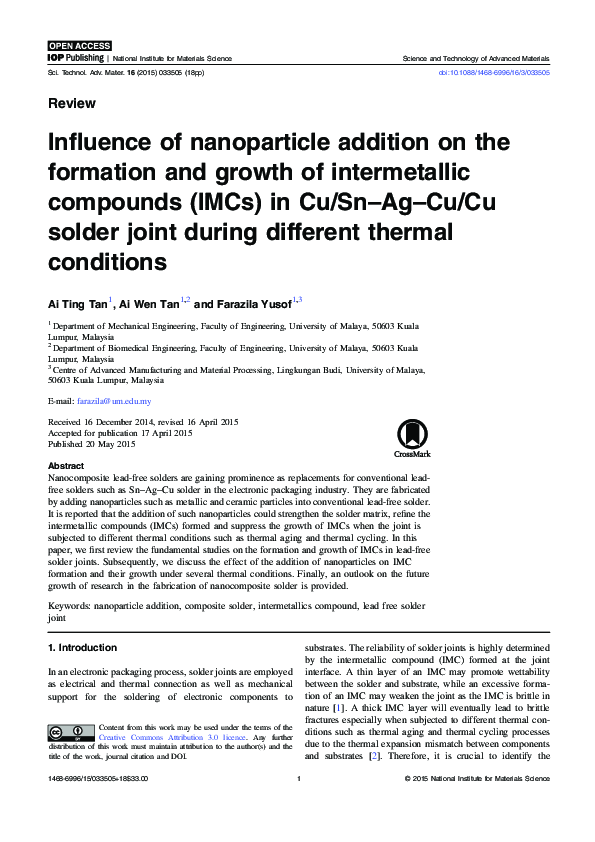 (PDF) Influence of nanoparticle addition on the formation and growth of intermetallic compounds ...