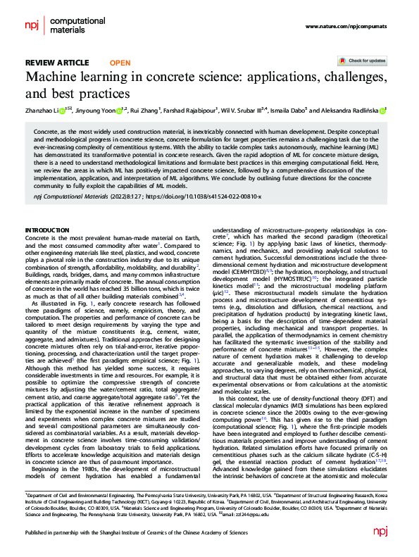 (PDF) Machine learning in concrete science: applications, challenges ...
